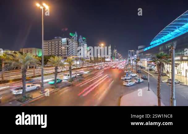 Cityscape aerial night timelapse of Riyadh, Saudi Arabia, featuring ...