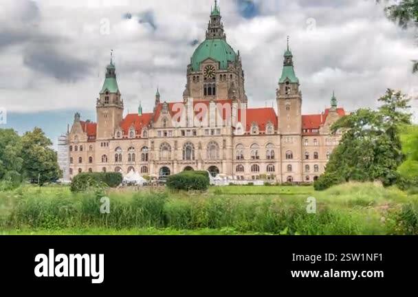 Hyperlapse of Hanovers New Town Hall, a landmark castle-like structure ...