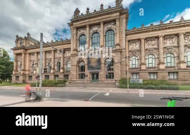 Hyperlapse of Hanovers Lower Saxony State Museum with passing traffic ...