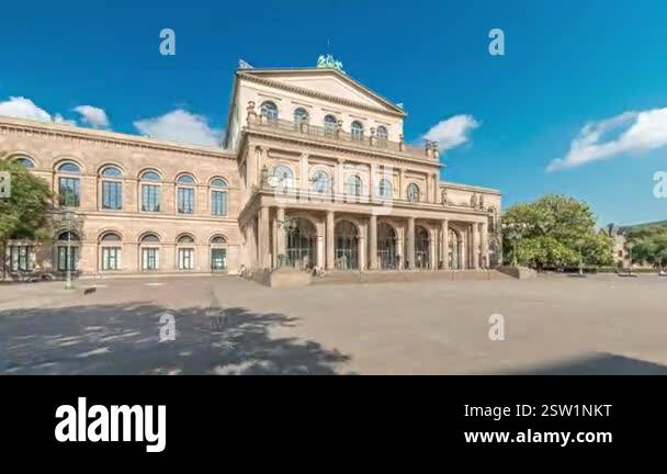 Hyperlapse of Hanover State Opera Staatsoper Hannover front view. A ...