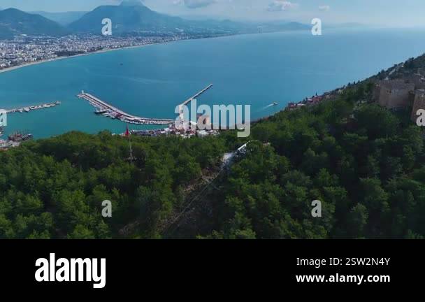 Old fortress and rugged cliffs. Aerial footage of a breathtaking ...