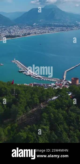 Turkish flag and fort. Vertical footage of a picturesque and iconic ...