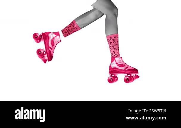 Dynamic composition of skater legs in pink roller skates with motion ...