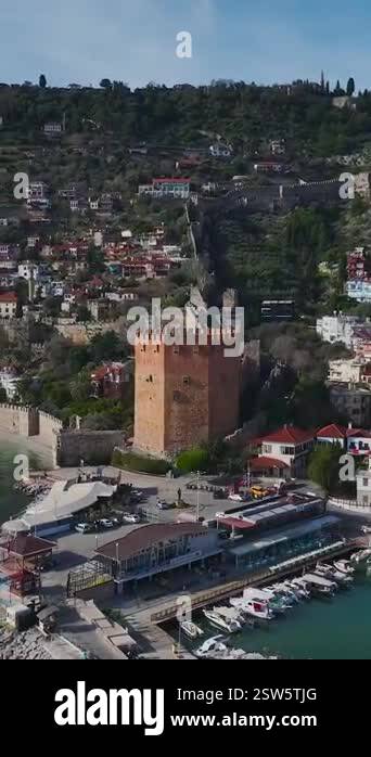 Aerial panoramic sunset at Red Tower. Vertical footage of a dreamy ...