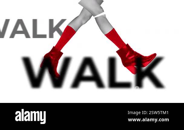 Stylized visual of red high-heeled boots in mid-step, emphasizing power ...