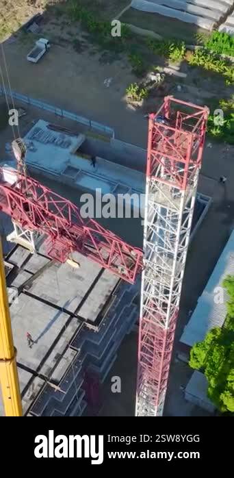 Dynamic Scene Featuring Skilled Labor Joining Crane Parts Step By Step ...