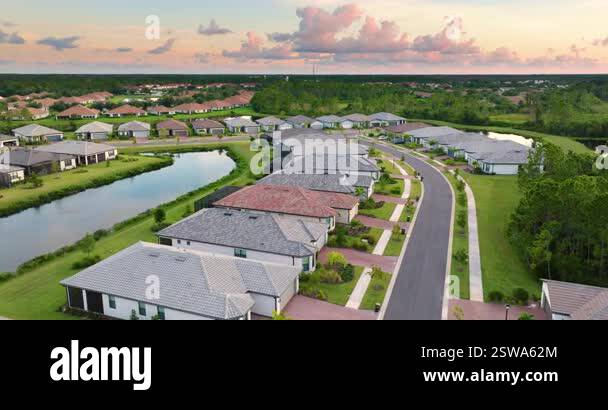 Aerial view of expensive residential houses in small town in southwest ...