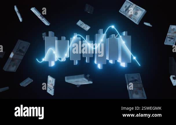 A glowing candlestick chart with a financial trend line, surrounded by ...