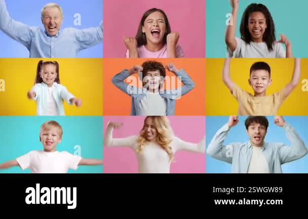 A joyful collection of individuals, both adults and children, display ...