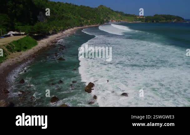 Drone view of Menganti Beach, Kebumen, Central Java, Indonesia, which ...