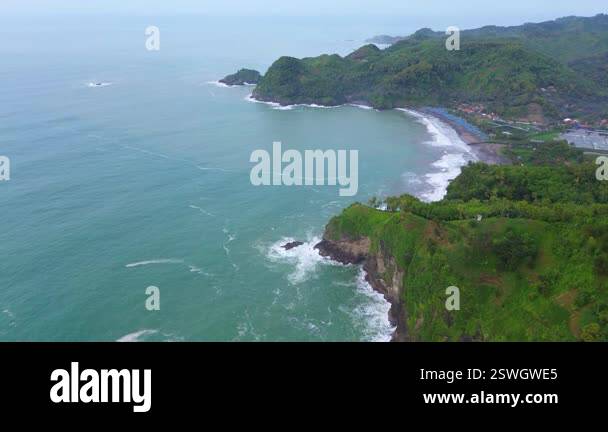 Drone view Travel destination with natural views, coastline with hills ...