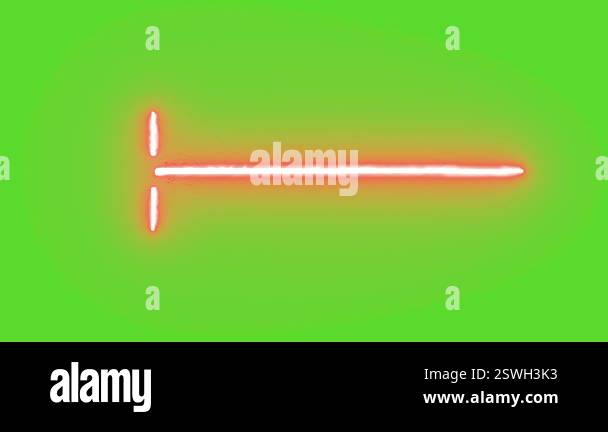 A glowing red laser line moving diagonally, set against a chroma key ...