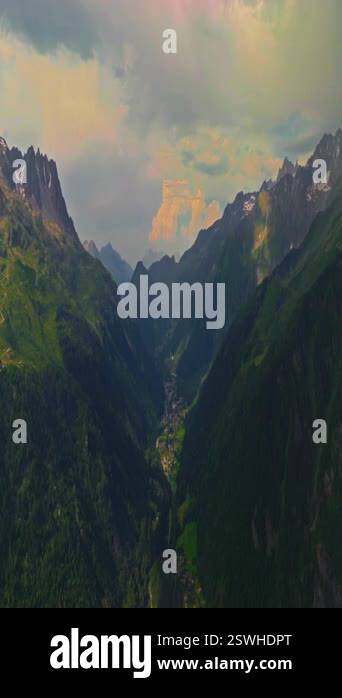 Drone view of Chamonix. Chamonix-Mont-Blanc is a resort town in France ...