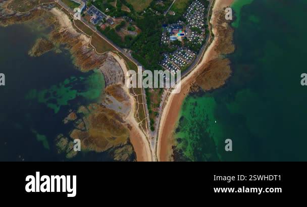 France, Quiberon. Top view wild beach. Aerial view of the French ...