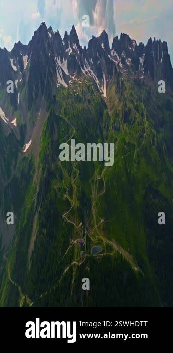 Drone view of Chamonix. Chamonix-Mont-Blanc is a resort town in France ...