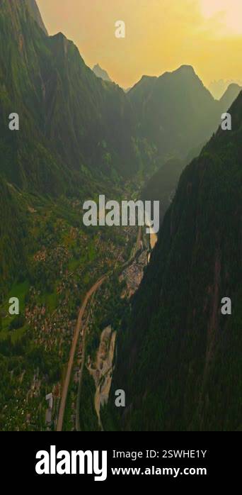 Drone view of Chamonix. Chamonix-Mont-Blanc is a resort town in France ...