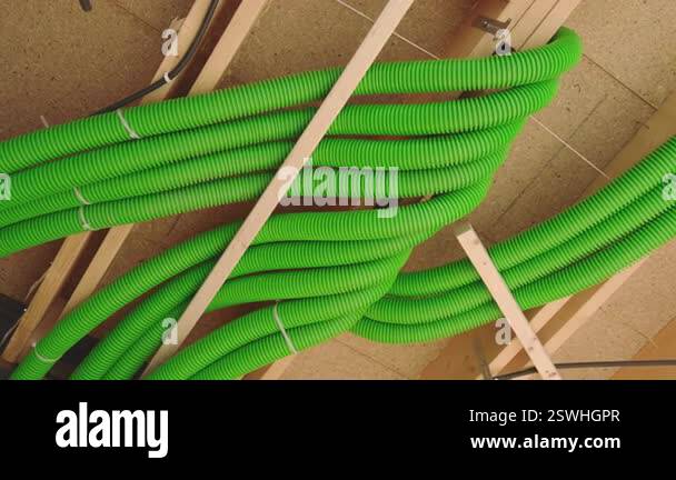 Colorful Green Tubing of a Modern Air Ventilation and Air Conditioning ...