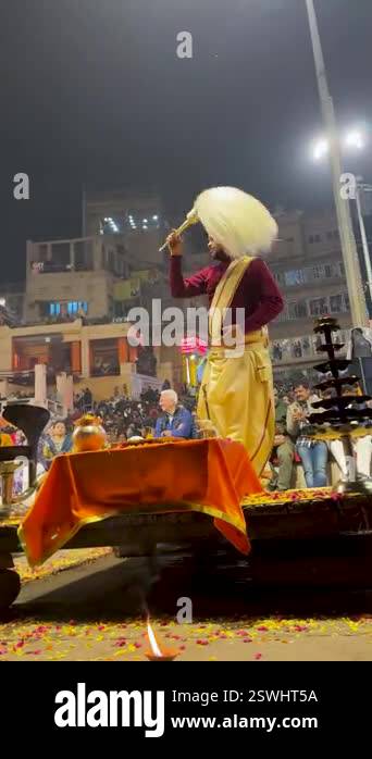 Varanasi, Uttar Pradesh, India, January 28, 2024: Hindu priests perform ...