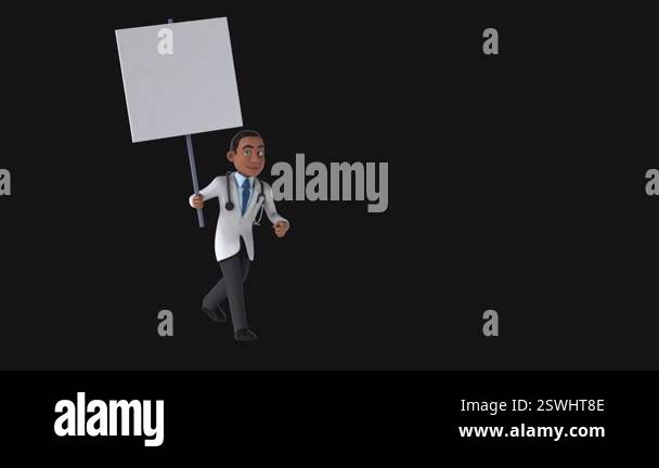 3D animation of a cartoon character doctor walking with billboard Stock ...