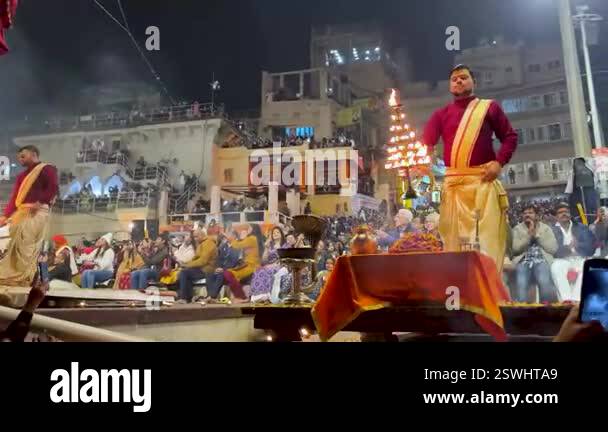 Varanasi, Uttar Pradesh, India, January 28, 2024: Hindu priests perform ...