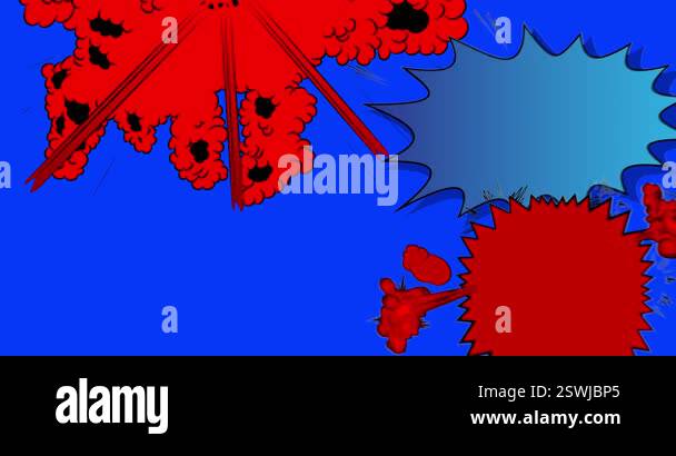 Cartoon red and blue comic book background animation. Retro comics pop ...