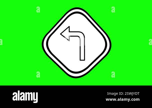 video animation drawing black and white icon traffic signage to turn ...