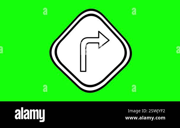 video animation drawing black and white icon traffic signage to turn ...