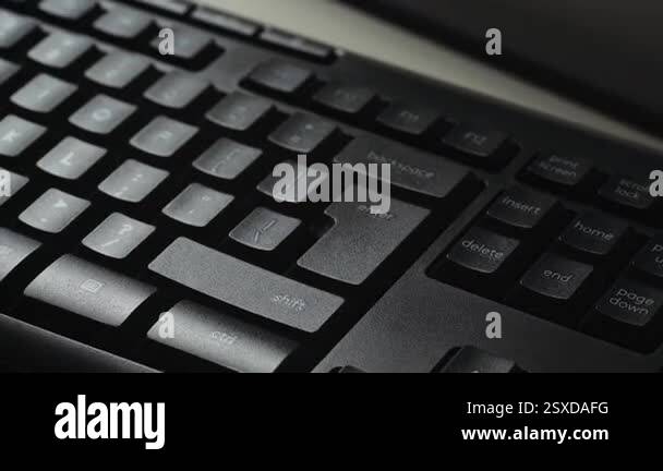 Business woman working late at office and using Enter key on keyboard ...