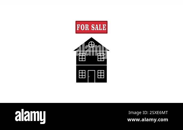 Real Estate House for Sale Animated Sign. Looped animation with an ...