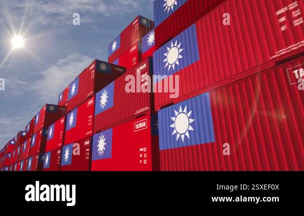 Taiwan export production and import cargo containers in row seamless ...