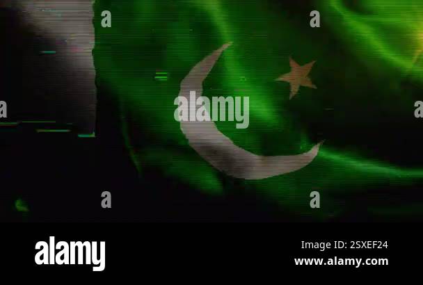 Pakistan flag waving with glitch noise. Pakistani blowing banner ...