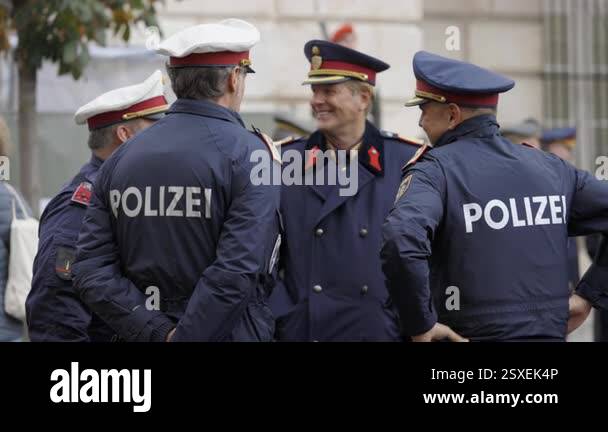 VIENNA, AUSTRIA - OCTOBER 26 2024: Austrian police officers in uniform ...