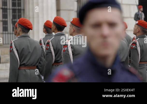 VIENNA, AUSTRIA - OCTOBER 26 2024: Uniformed servicemen stand in ranks ...