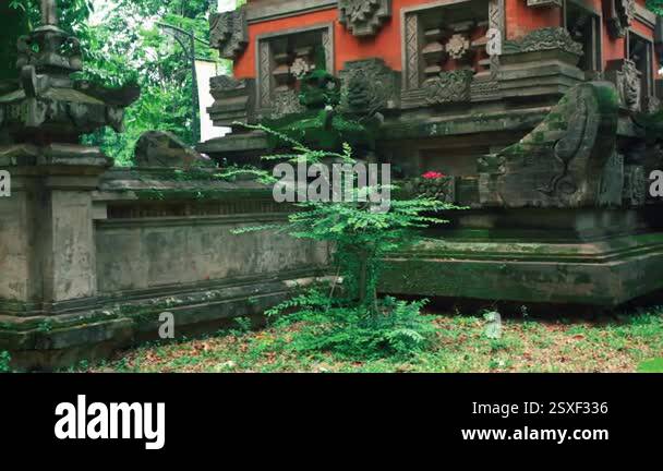 A serene view of an ancient temple structure surrounded by lush ...