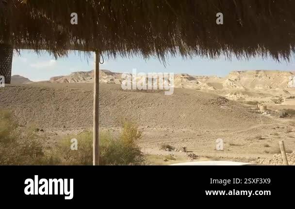 Desert Landscape Viewed from Under a Thatched Shade Structure Stock ...