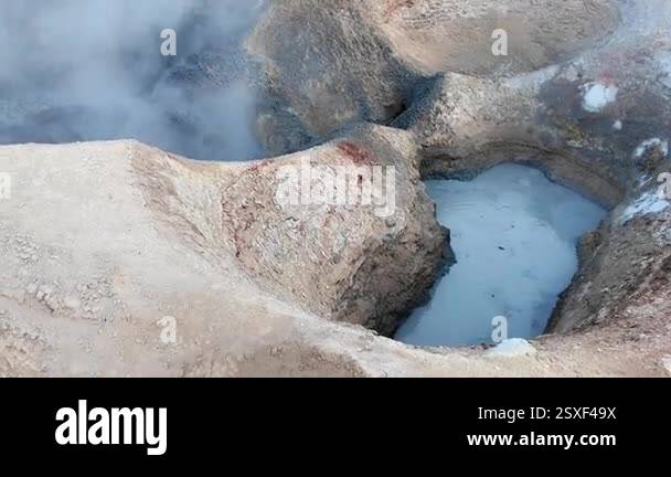 Gas vents of the Uyuni salt flat geyser in Bolivia Stock Video Footage ...