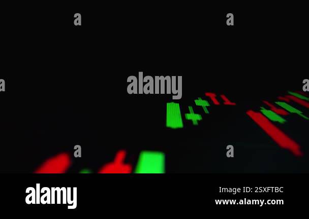 Closeup macro shot movement of stock graph displayed on LED screen ...