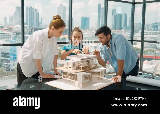 Professional architect engineer team working together to analyze house ...