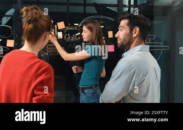 Skilled executive manager explain business idea to diverse investor ...