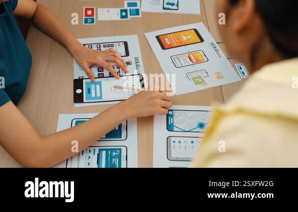 Panorama video of startup company employee planning on user interface ...