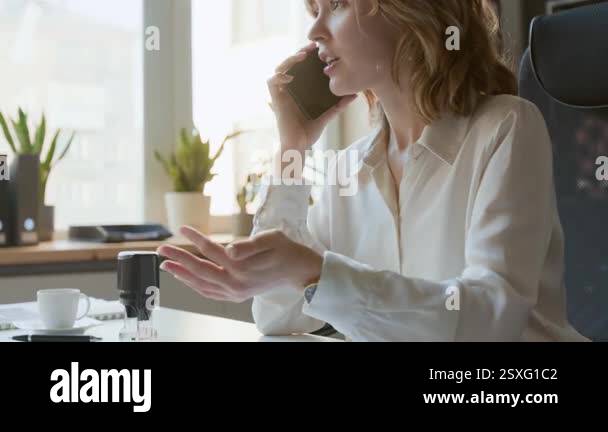 Medium shot of confident young Caucasian female solicitor in white ...