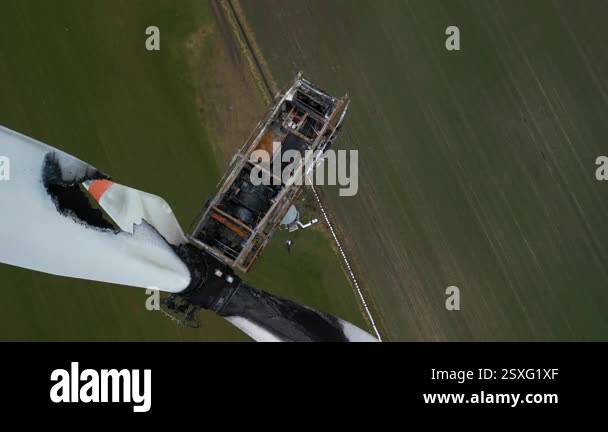 wind turbine after fire. Wind turbine destruction caused by fire. Risk ...