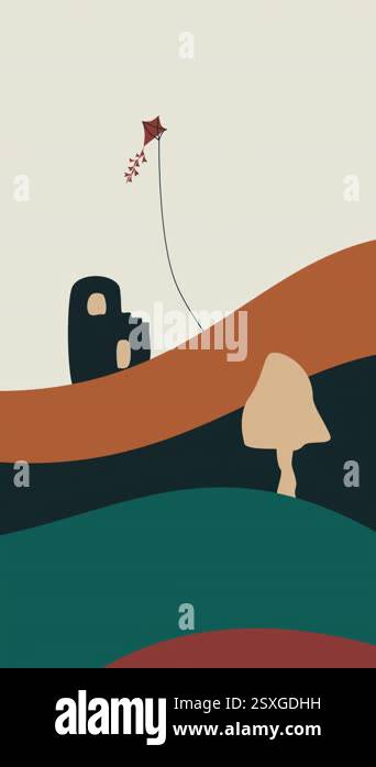 Minimal mountain land space illustration loop background. Clouds ...