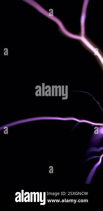 Vibrant purple electrical discharges flicker and crackle in the dark ...