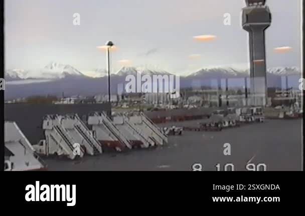 A vintage video from August 10, 1990, shows several jet bridges, ground ...