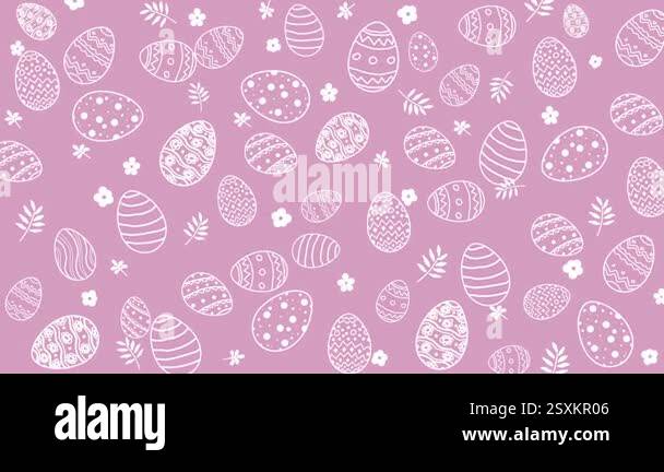 Looped animation for easter on pink background. Easter eggs, flowers in ...