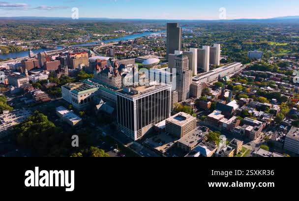 Panoramic aerial view of the historic and government district of Albany ...