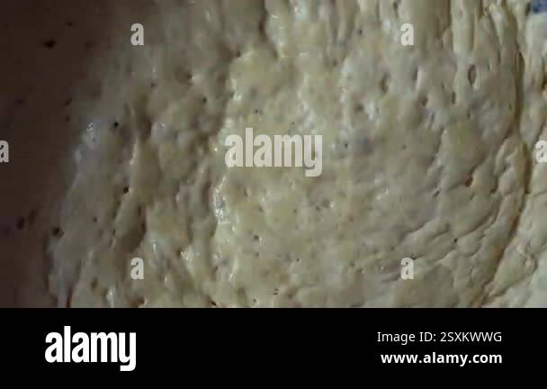 A close-up view of yeast dough actively fermenting, covered with ...