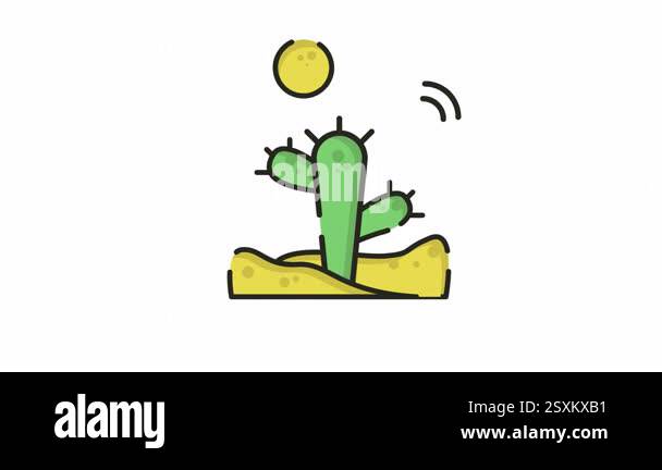 logo icon vector minimalist animation design.Cactus in the desert under ...