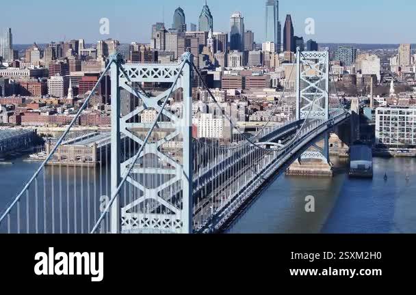 Cable Bridge At Philadelphia In Pennsylvania United States. Highrise ...
